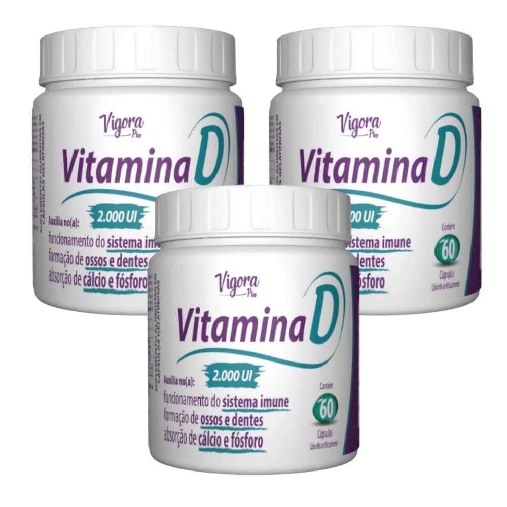 Kit Vigora Plus Vitamina D 2.000UI 3 Potes De 60 Cáps Cada | Shopee Brasil