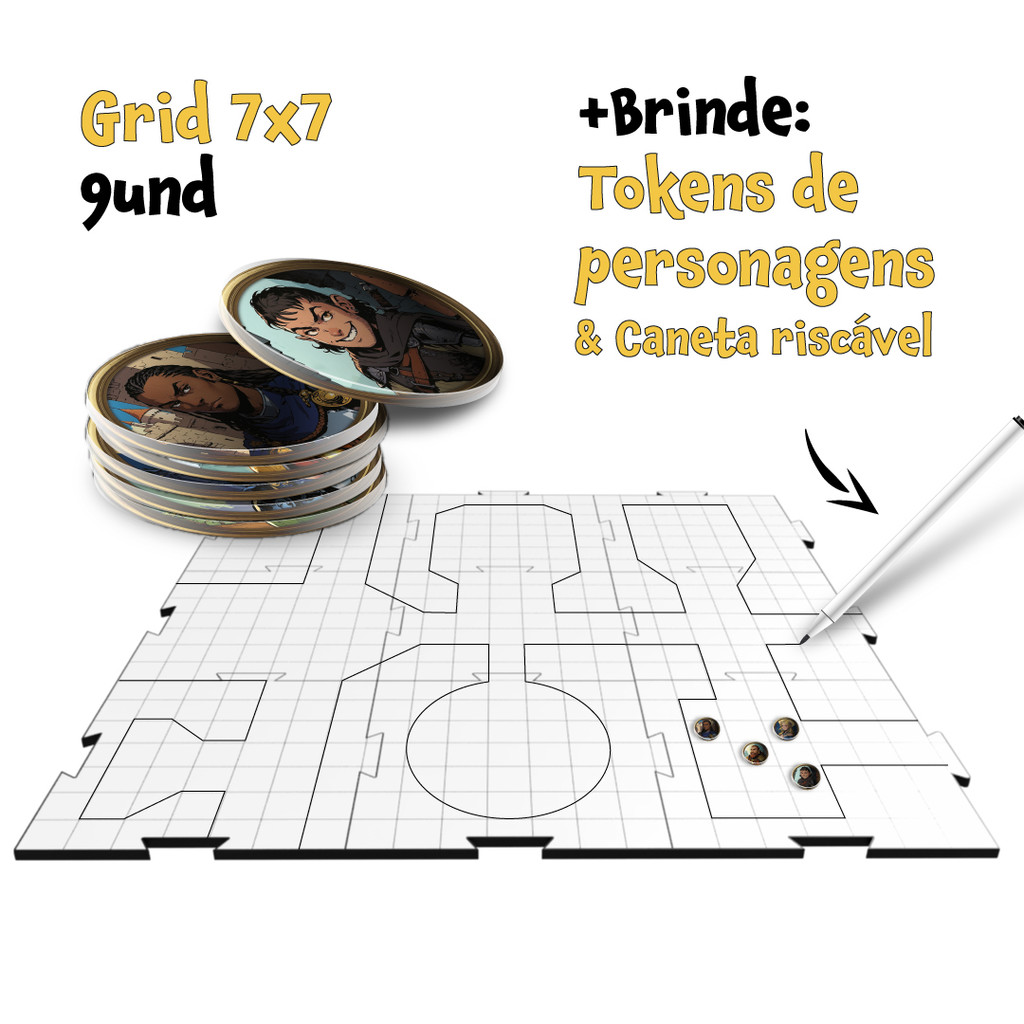 Kit Grid riscável RPG com tokens e caneta Para RPG D&D Tormenta Ordem ...
