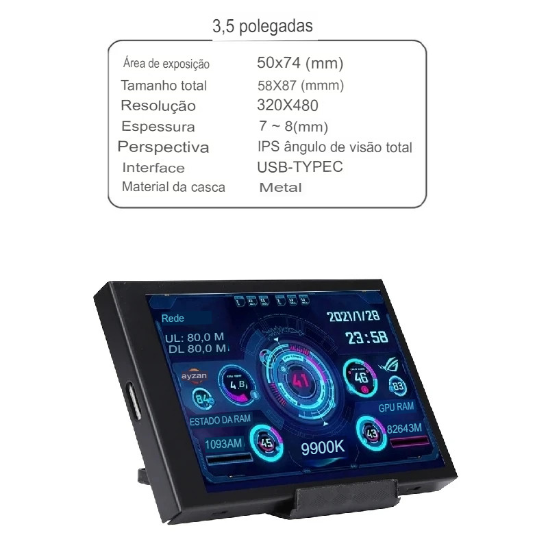 Tela Secundária, IPS Tipo-C 3.5" e 11.6" polegadas CPU do computador ...