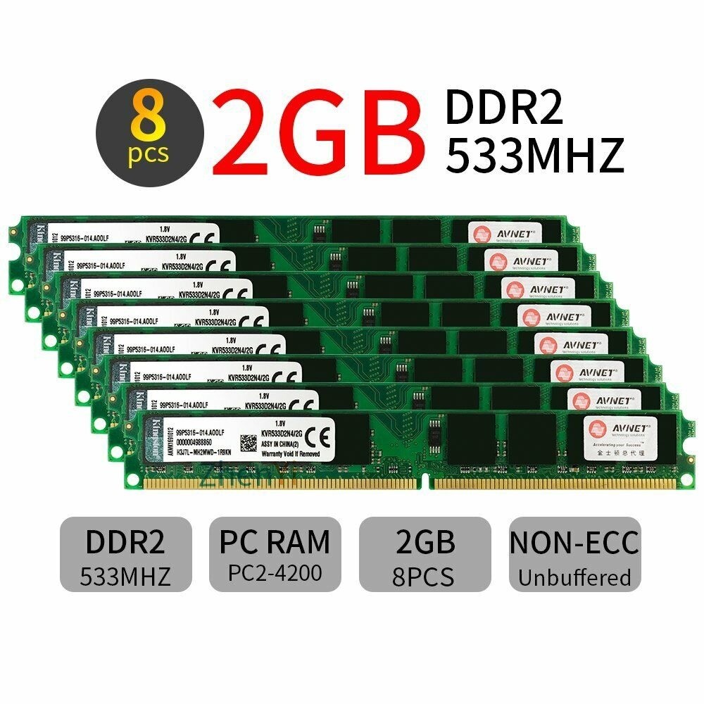 Para kit De 16GB (8x2gb) DDR2 533MHz PC2-4200U KVR533D2N4/2G Memória ...