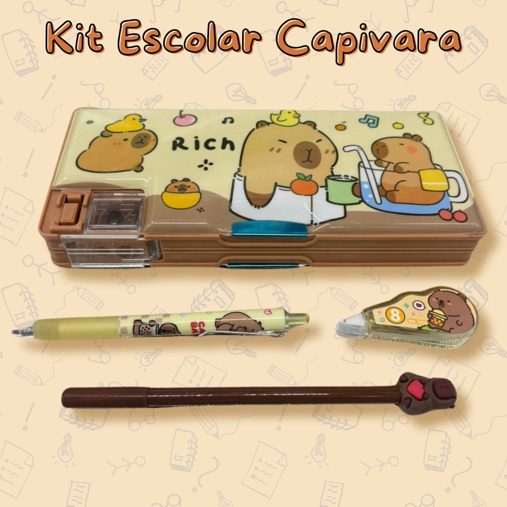 Capybara Kit Escolar Infantil com 4 Itens de Capivara Fofo e Estiloso ...