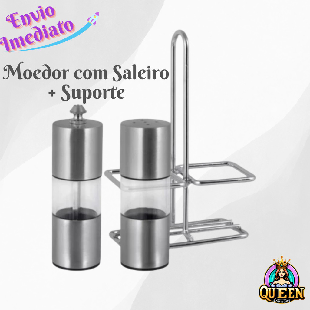 Kit Porta Condimento Tempero Saleiro Moedor de Vidro Com Suporte Aramao ...