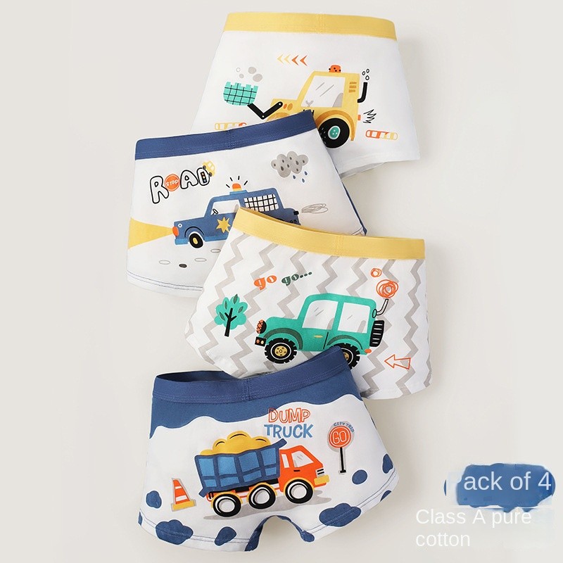 4 peças roupa interior infantil algodão puro meninos Boxer dos desenhos ...