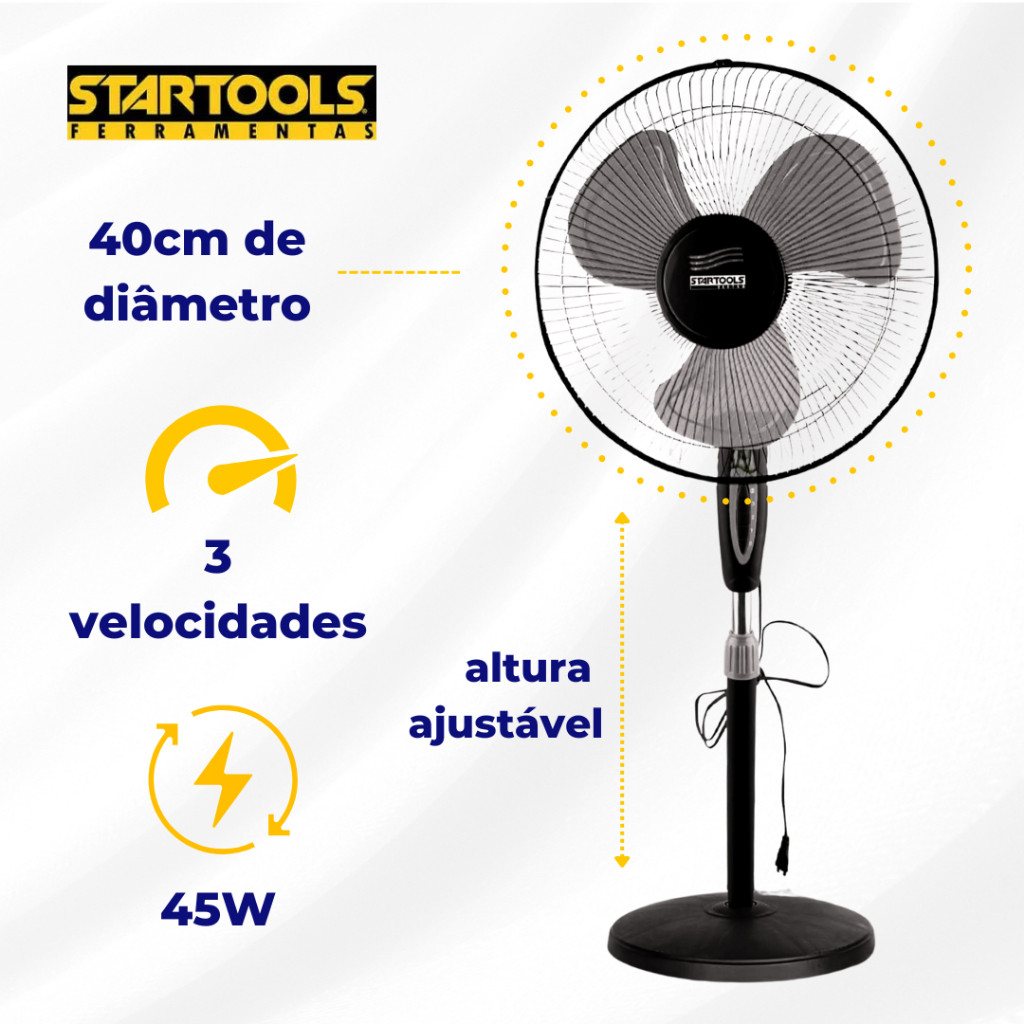 Ventilador De Coluna Pedestal 3 Velocidades Altura Ajustável 110V 45W Startools | Shopee Brasil