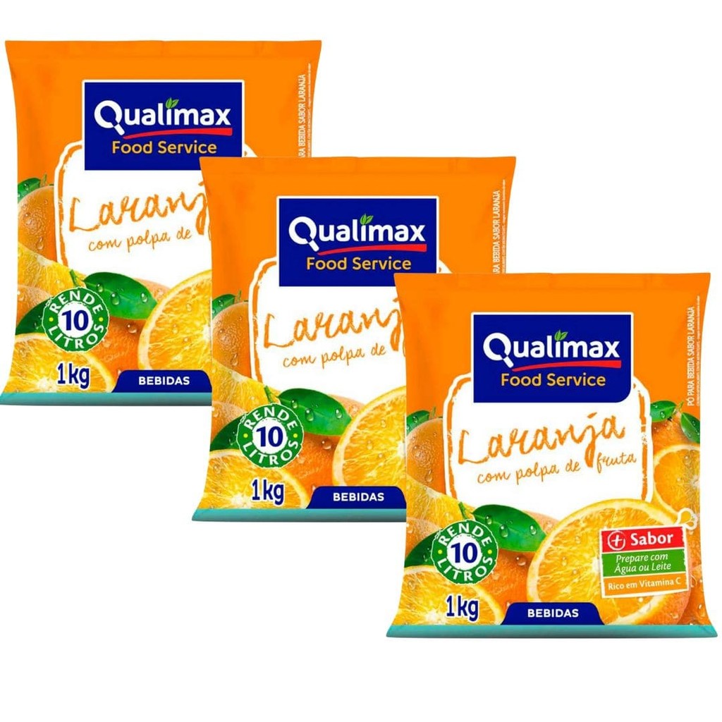 Kit 3un Suco em pó 1kg Qualimax Laranja Refresco Instantâneo ...