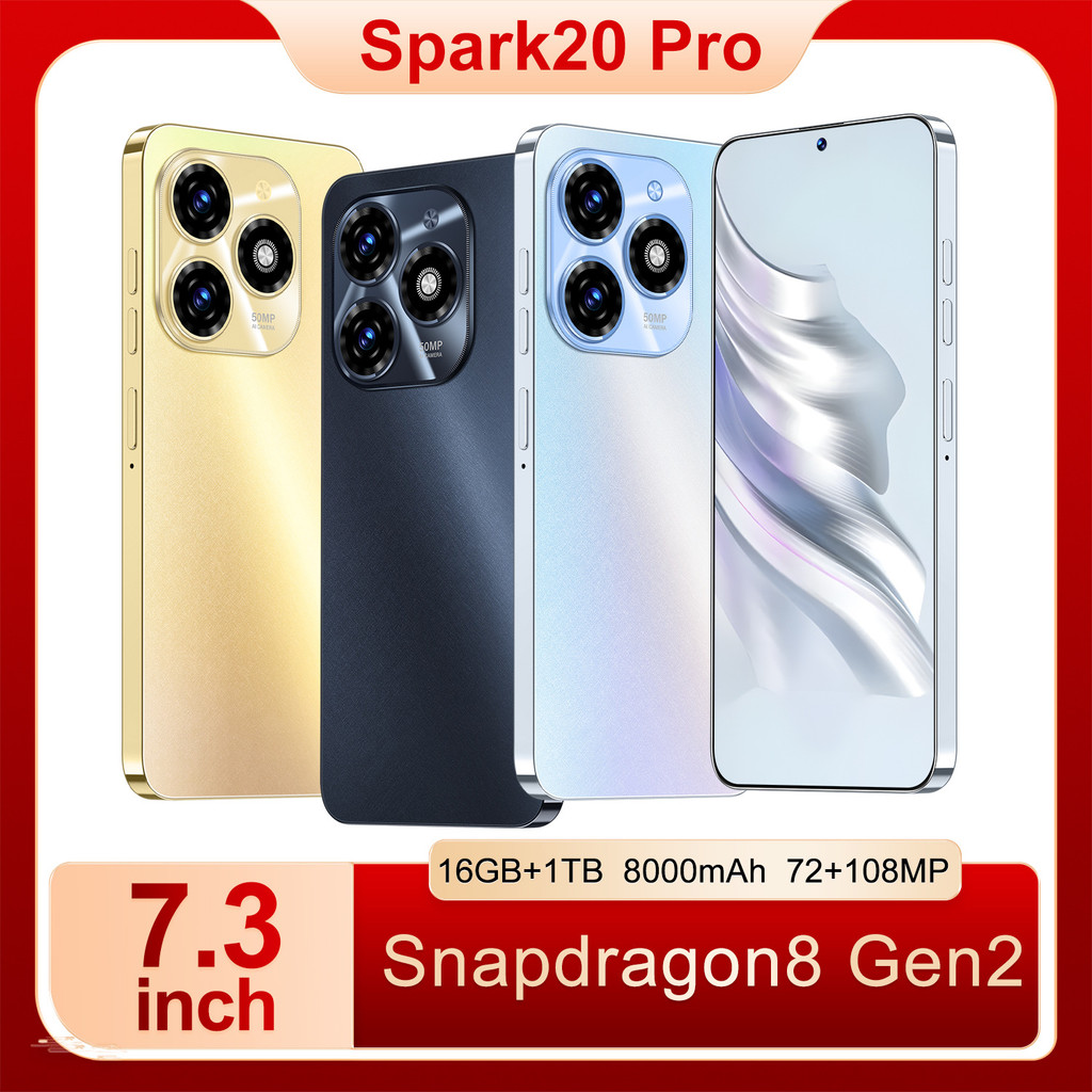 Novo smartphone Spark20 Pro 16GB + 1TB 8000mAh 72 + 108MP Snapdragon8 ...