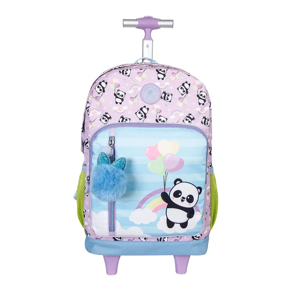 Mochila Rodinhas Panda Pandinhas Bolsa Escolar Lilás Grande | Shopee Brasil