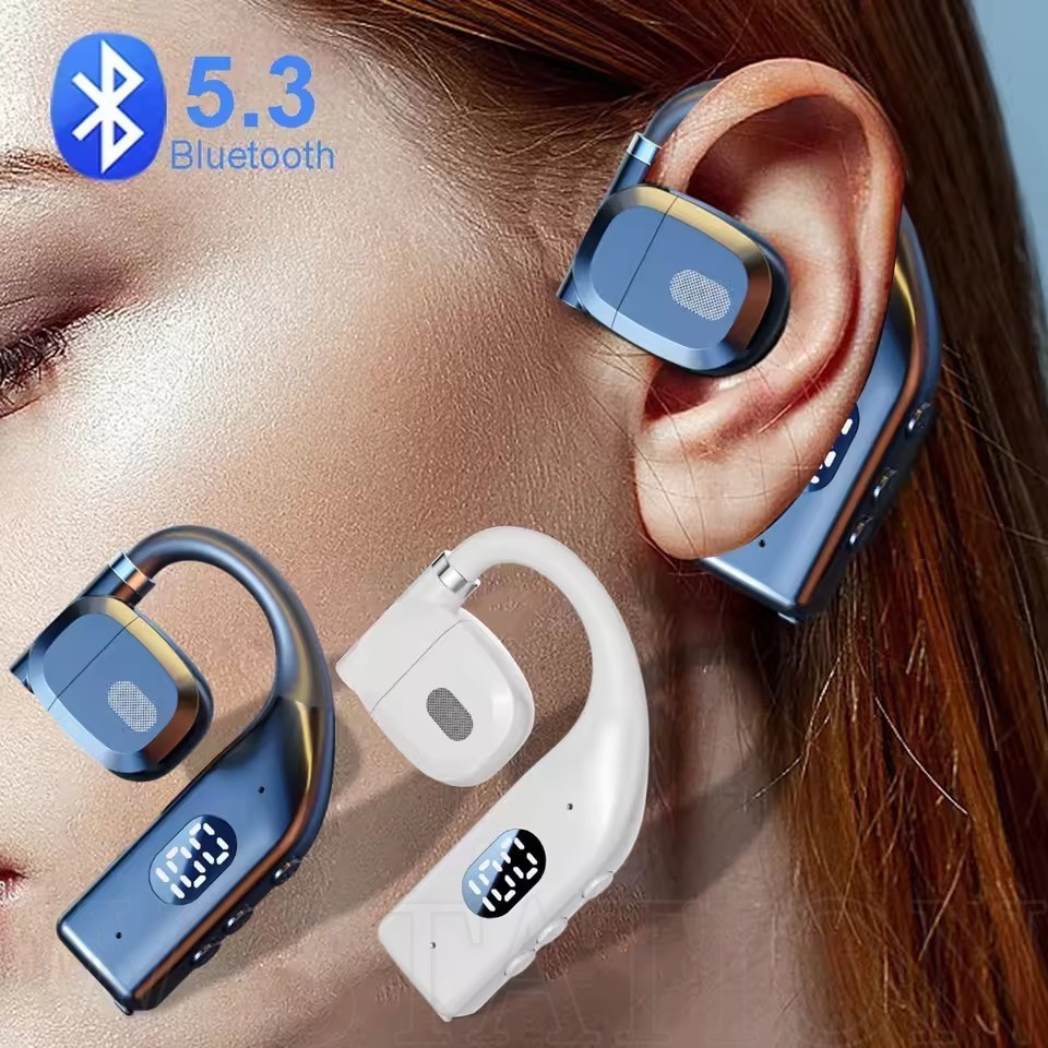 Fone De Ouvido Com Display LED Bluetooth 5.3-Gancho Sem Fio Microfone ...