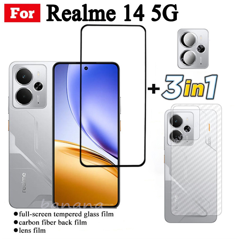 Filme De Vidro Temperado 3 Em 1 Realme 14 5G Para 14X 13 5G 12 5G 12X 13 + Note 60X C75X ...