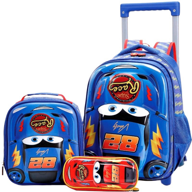 kit mochila rodinha escolar infantil kids kars 3D a pronta entrega ...