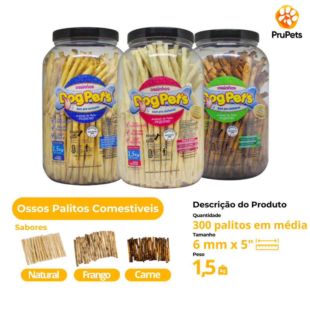 Palitos Ossinhos DogPets Comestíveis Mastigável Vários Sabores 1,5kg ...