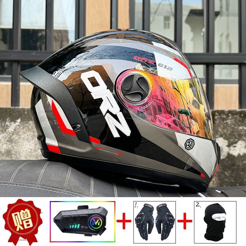 Orz capacete de motocicleta masculino feminino Bluetooth capacete completo único grande cauda ...