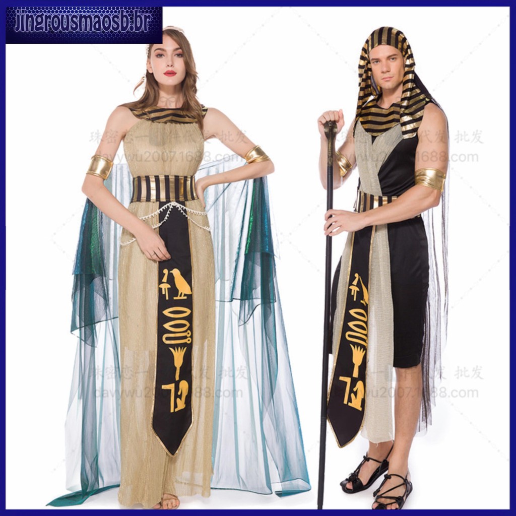 Cosplay Adulto Masculino e Feminino Traje Egípcio Faraó Cleópatra Folk Traje Deusa Grega ...