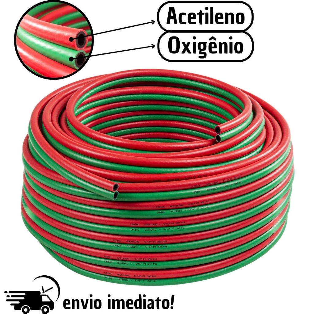 Mangueira 5/16" 300psi, dupla de solda (oxigênio e acetileno). | Shopee ...