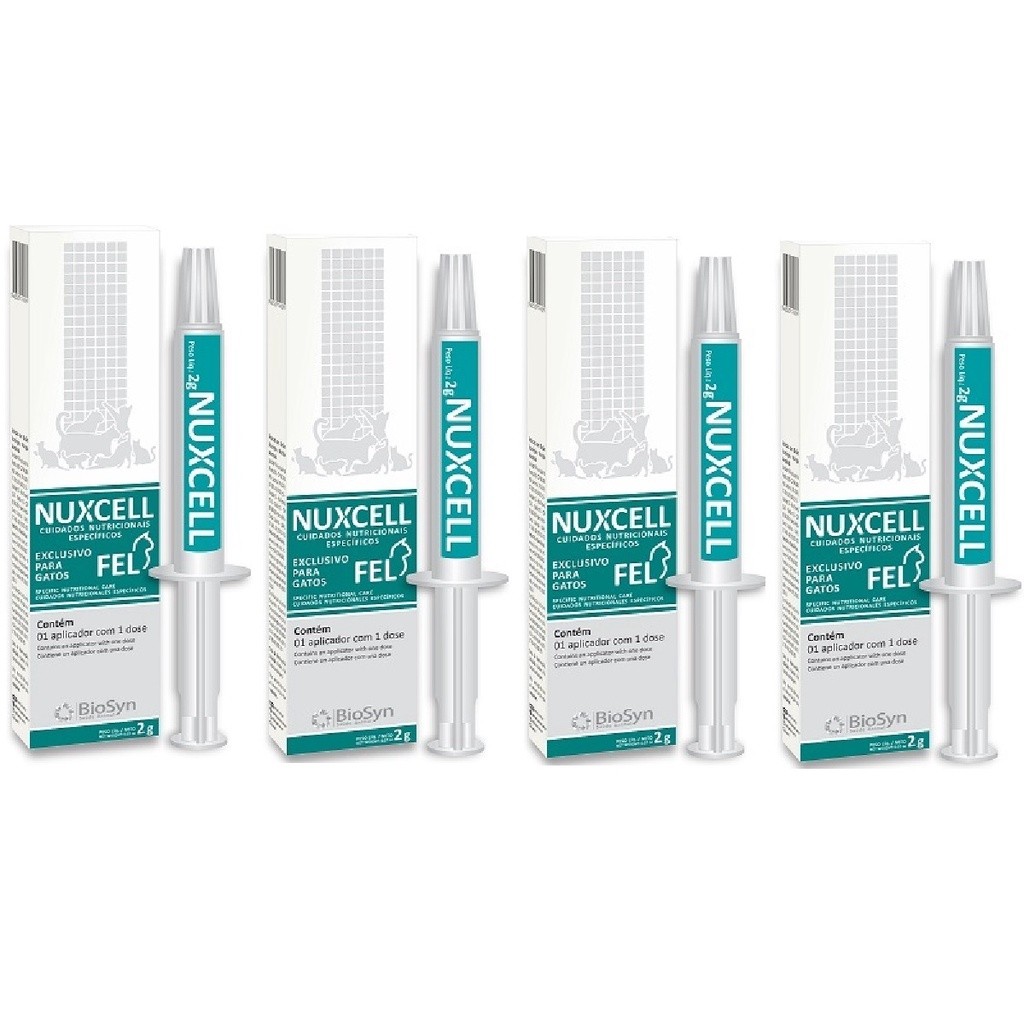 Kit 4 Nuxcell Fel Suplemento Imunidade para Gatos Bisnaga Biosyn 2g ...