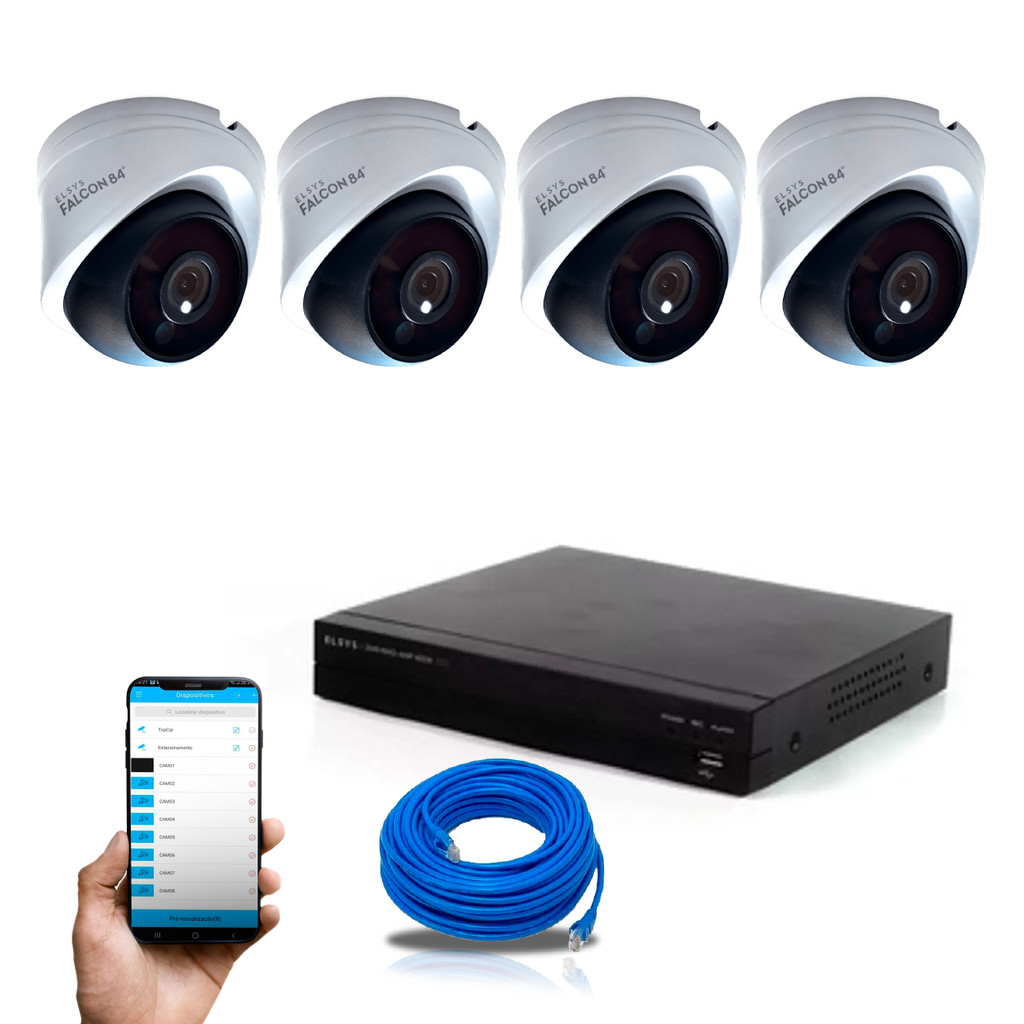 KIT CFTV COMPLETO ANPOE ELSYS - DVR + 4 CAMERAS DOME + 100MTS CABO DE ...