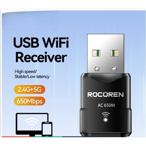 Receptor Wi-Fi Sem Fio USB 650Mbps 2.4G/5GHz Banda Dupla Mini Placa De ...