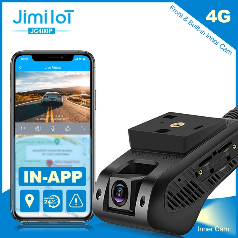 JIMIIOT Câmeras de Painel 4G para Carros JC400P 2 Câmera de Vídeo ao ...