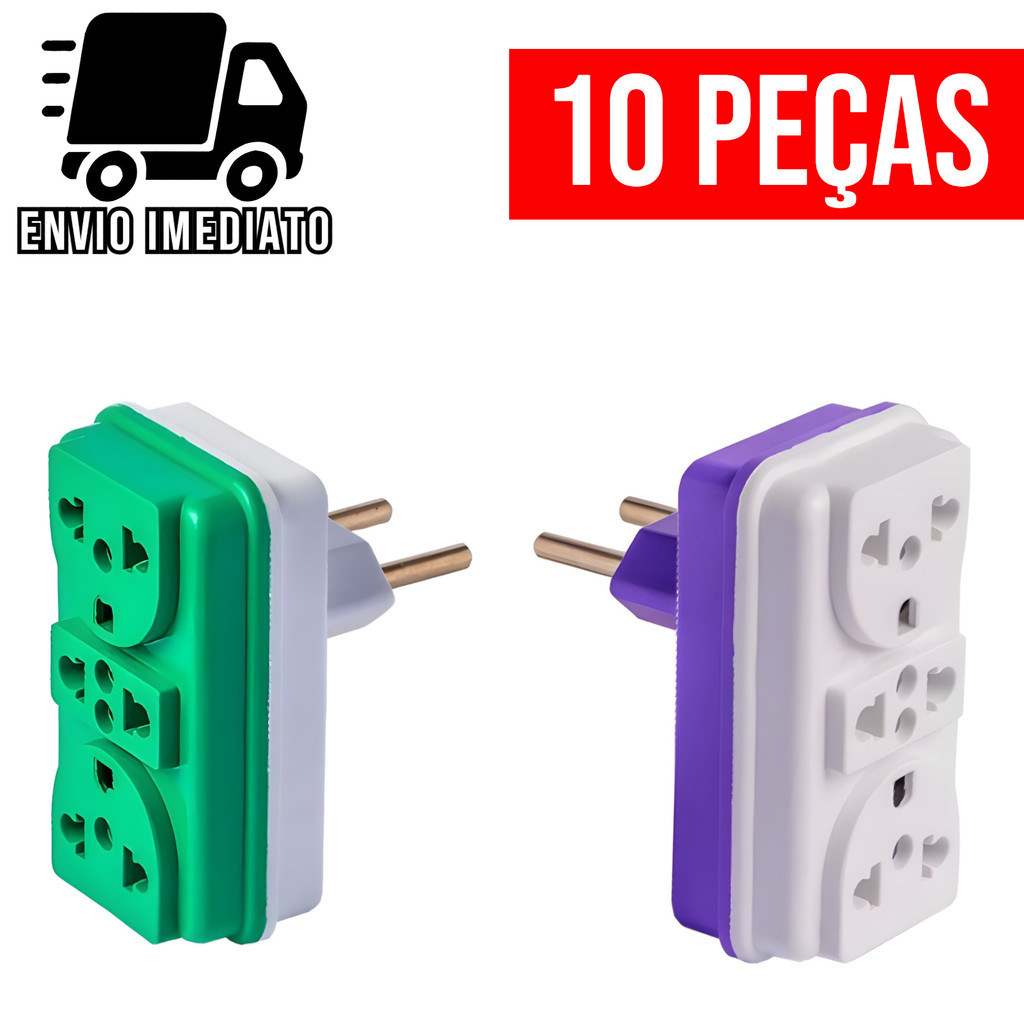 Adaptador de Tomada T Colorido Benjamin 3 Entradas Prime Bivolt ...