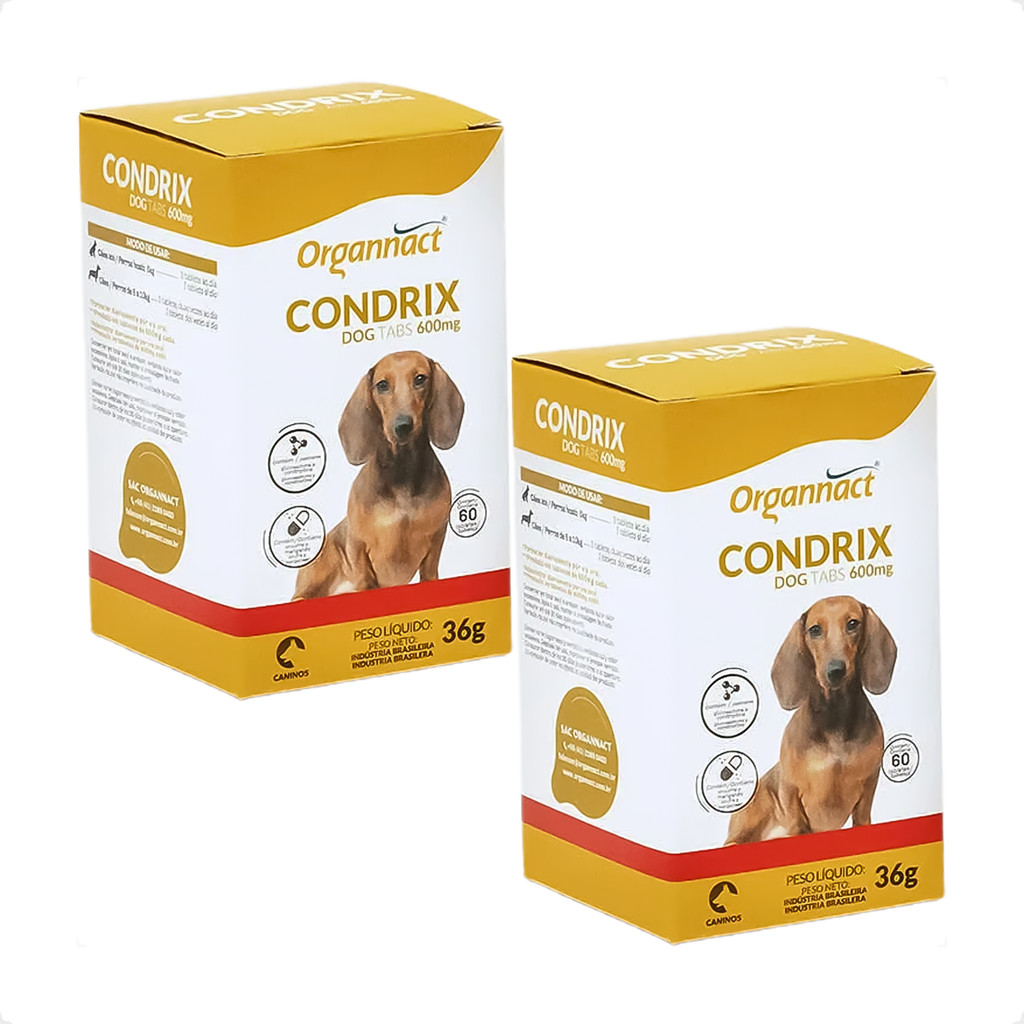 Kit 2 Suplemento Organnact Condrix Dog Tabs com 60 Tabletes 600 Mg - 36 ...