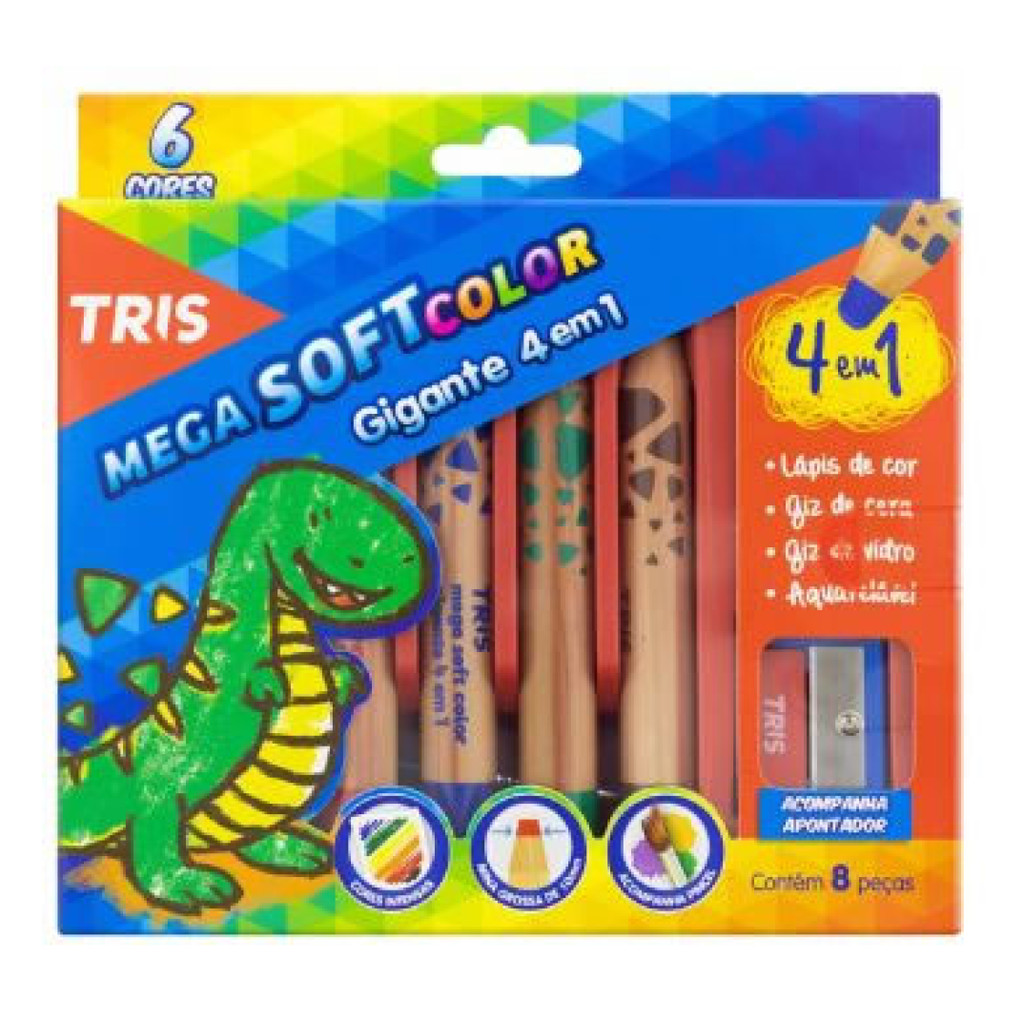 LAPIS DE COR MEGA SOFT COLOR GIGANTE 4 EM 1 COM APONTADOR 687858 ...