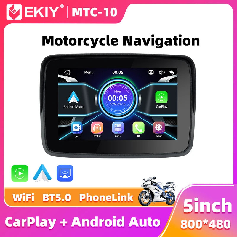 EKIY MTC10 CarPlay Sem Fio Moto Painel Digital Portátil de 5 polegadas para Motocicleta Tela de ...