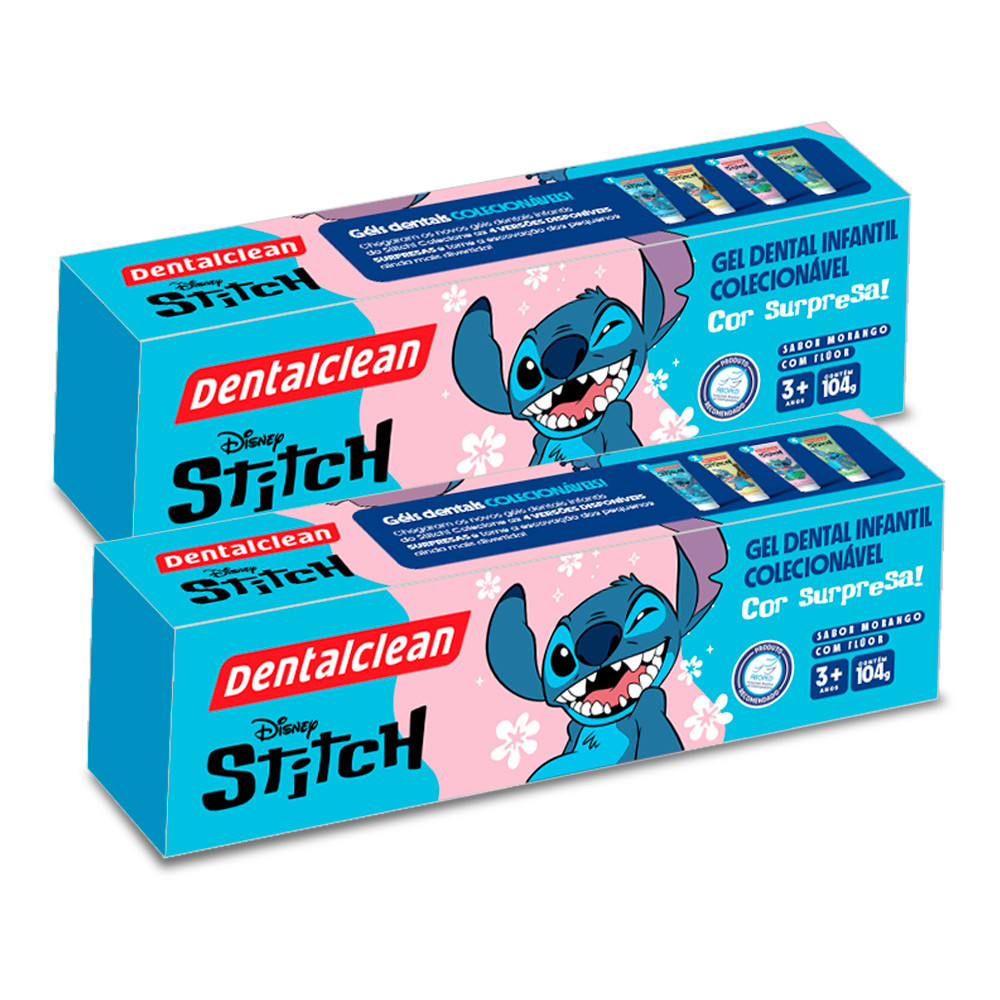 Kit 2 Pasta de Dente Gel Dental com Flúor Infantil Stitch Morango 104g Dentalclean | Shopee Brasil