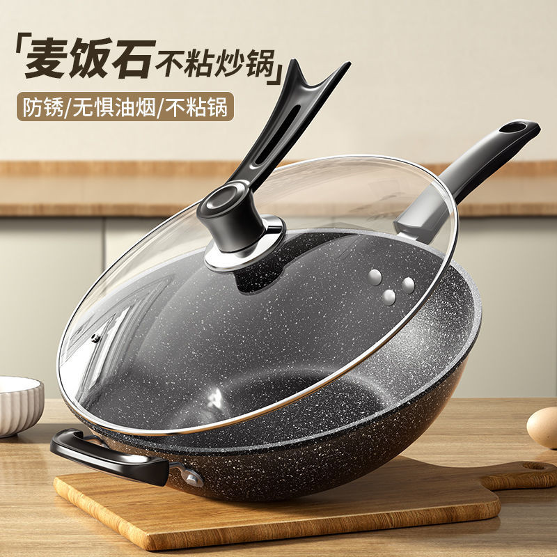 Panela Wok Chinesa Antiaderente , Resistente A Arranhões Com Tampa De ...