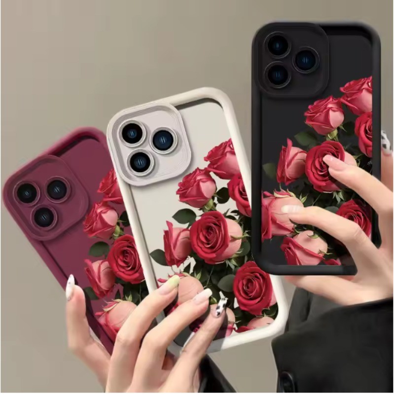 Ins Capa De Telefone Romântica Com Flores De Rosa Vermelha Para Oppo
