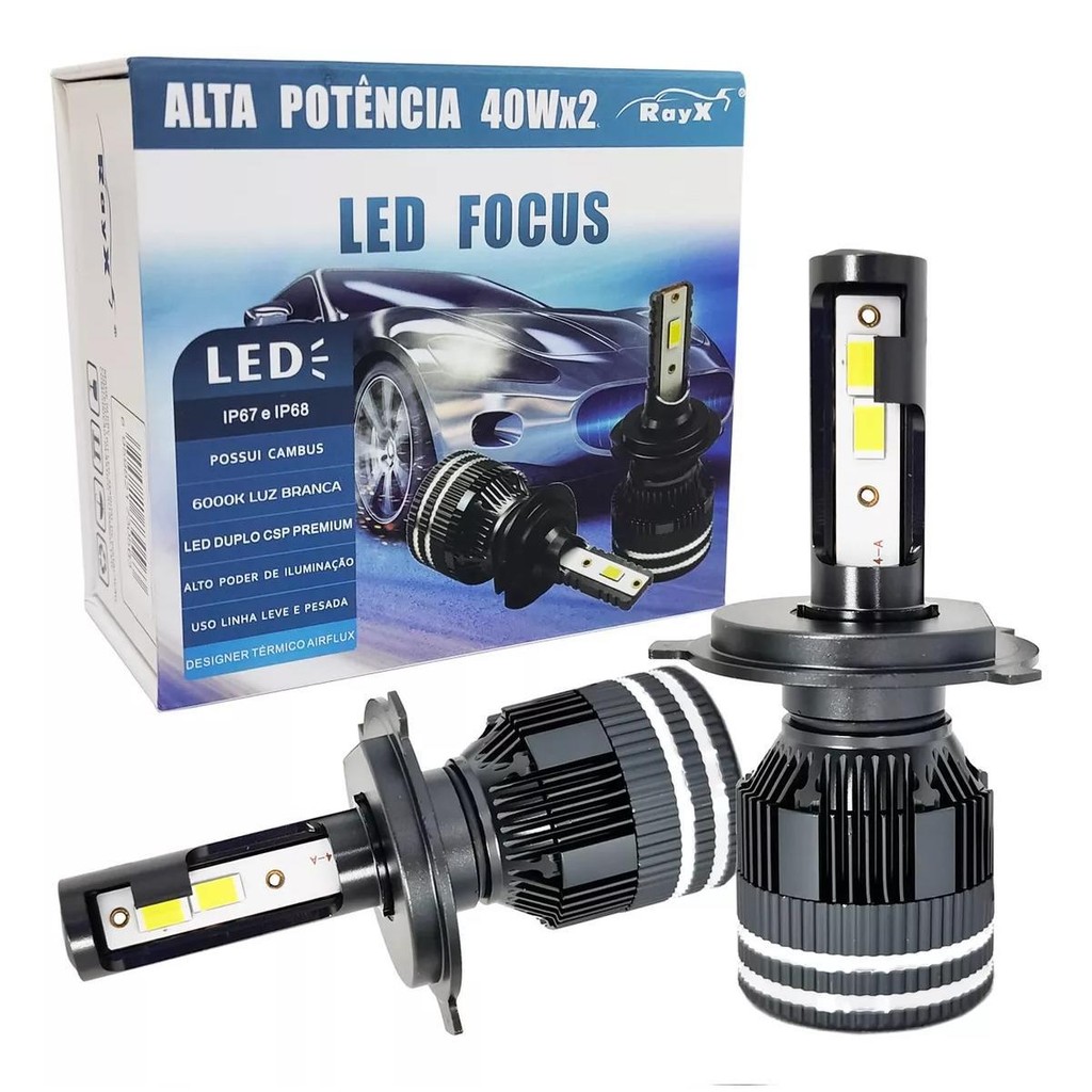 Kit Lâmpada Ultra Led Focus H4 1200L 6000K RAYX | Shopee Brasil