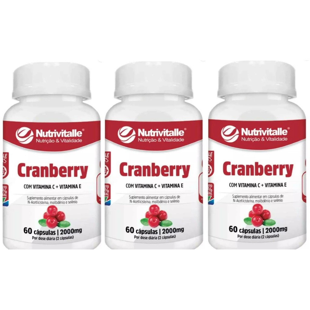 Cranberry 2000MG 60 Cápsulas 3 Potes Nutrivitalle | Shopee Brasil