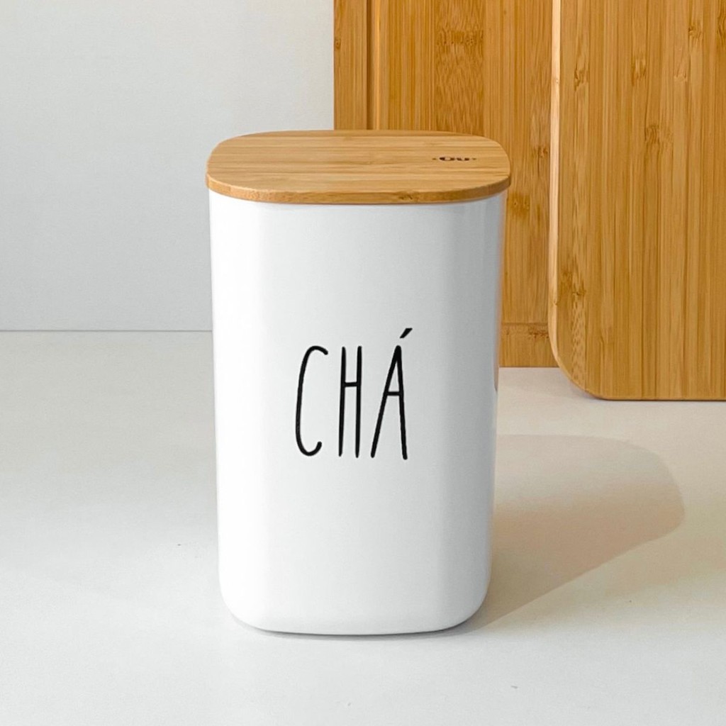Pote hermético de acrílico Branco para Chá Quad. com tampa de bambu 1 ...