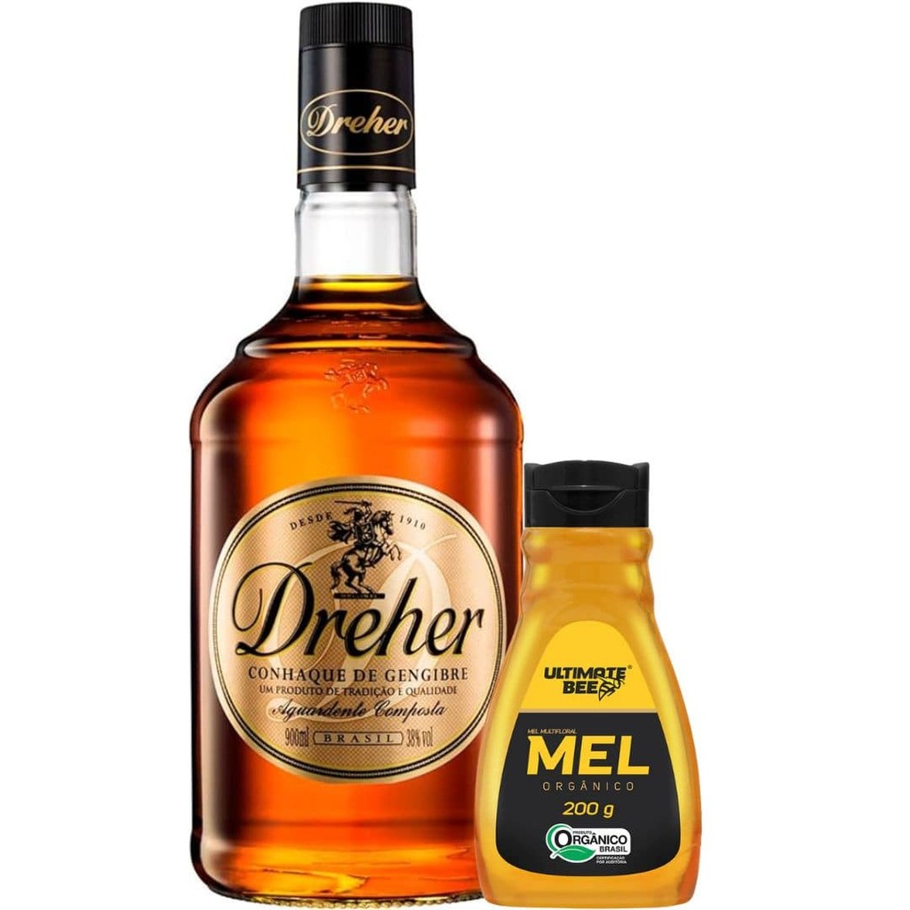 Kit Conhaque com Mel Dreher 900ml Original + Mel Ultimate Bee Orgânico ...