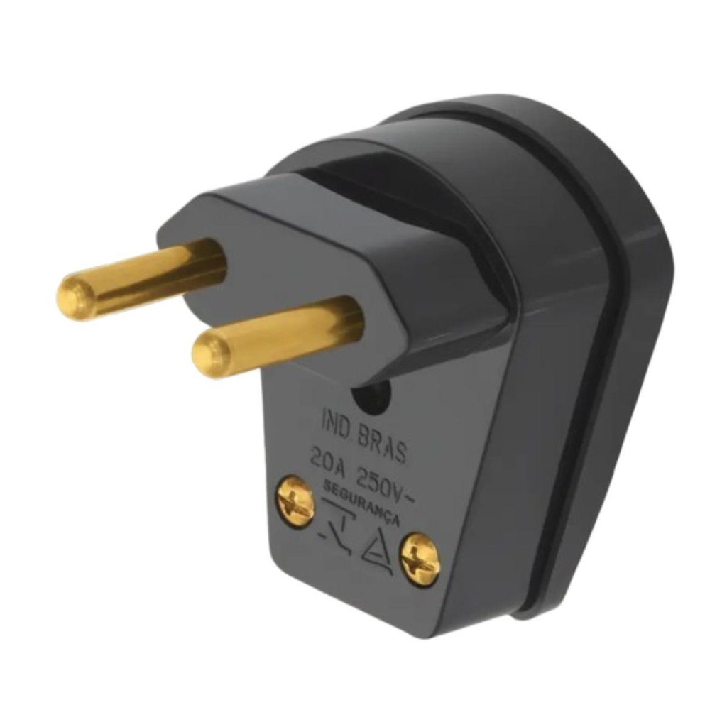 Plugue 2P Saída Lateral 90º Prensa Cabo Fame 20A/250V~ Preto | Shopee ...