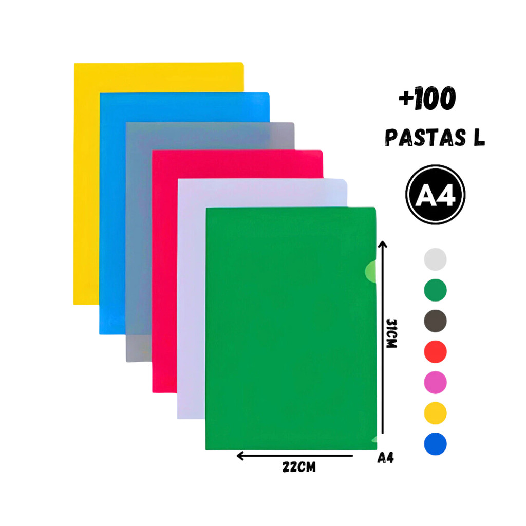 Kit com 100 Pastas Plásticas L Formato A4 310x220mm - ACP | Shopee Brasil