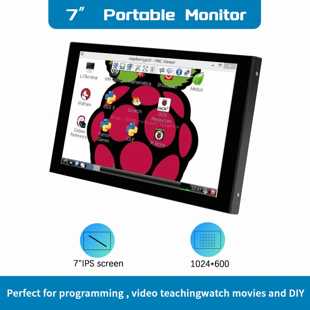 Monitor Raspberry Pi Tela Secundária IPS, 7" Polegadas 1024x600, HD LCD ...