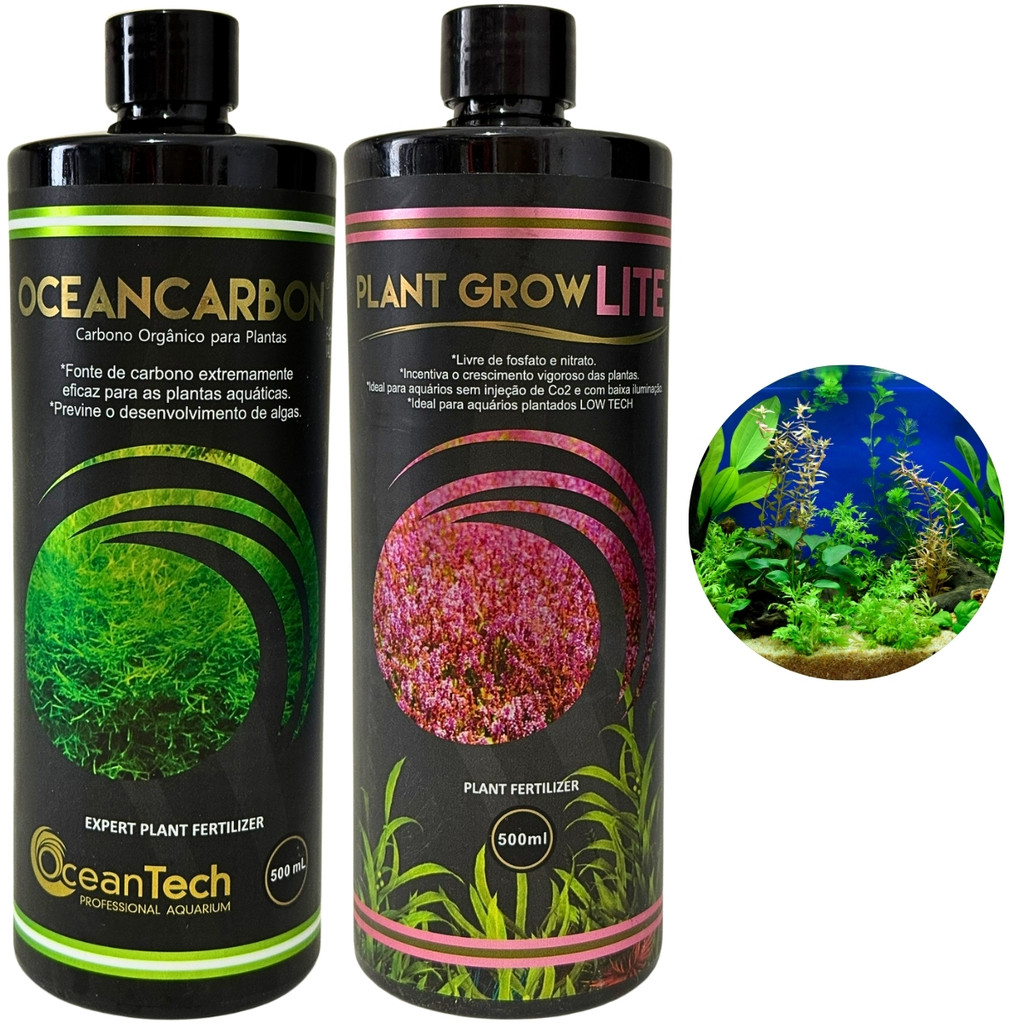 Carbono Líquido Ocean Carbon 500ml + Fertilizante Aquário Plant Grow Lite 500ml Fonte CO2 ...
