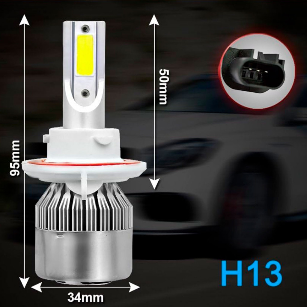 Par de Lâmpadas C6 Super Led 6000K H1 H3 H4 H7 H11 H13 H16 H27 HB3 HB4 12V a 24V | Shopee Brasil