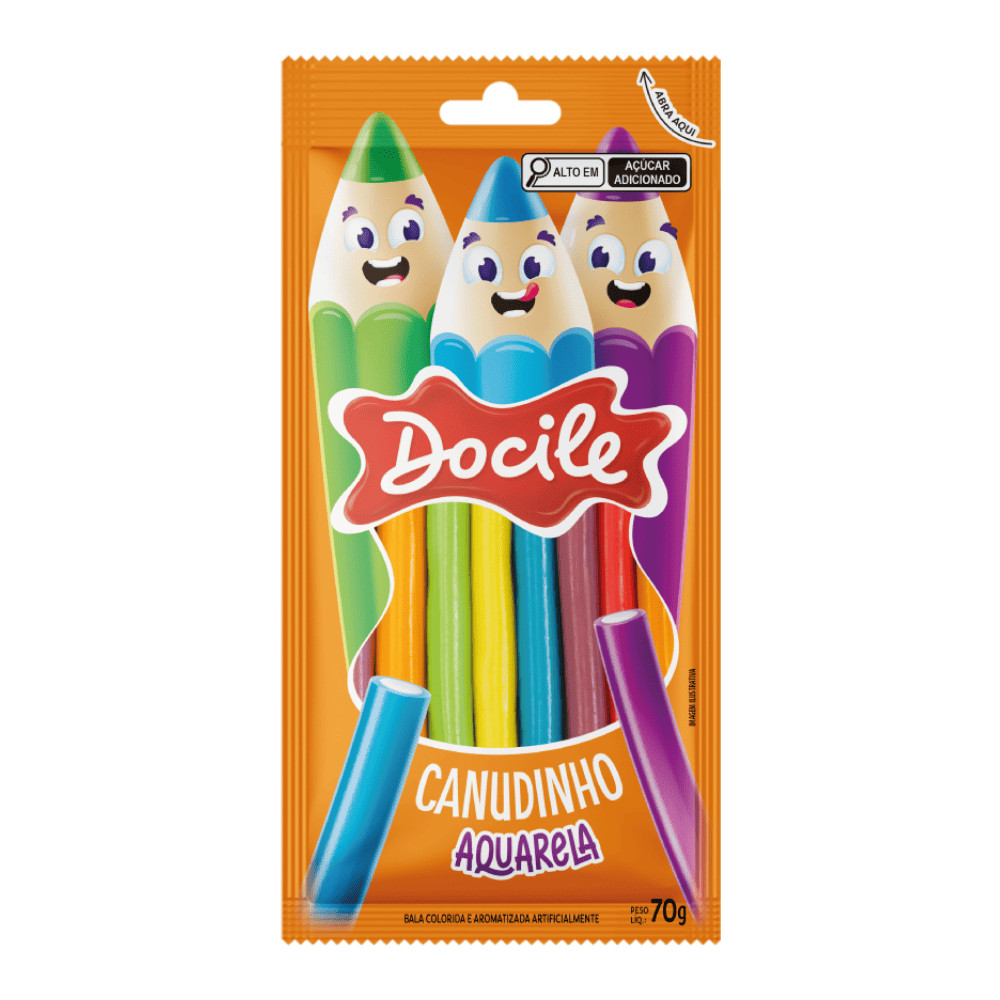 Bala Regaliz em Formato de Canudinho Aquarela 12 Pacotes de 70gr Cada ...