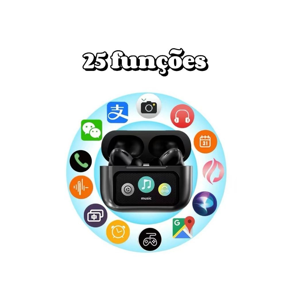 Fone De Ouvido com TELA ANC Sem Fio Bluetooth A9 PRO ANC Pods c/ Visor ...