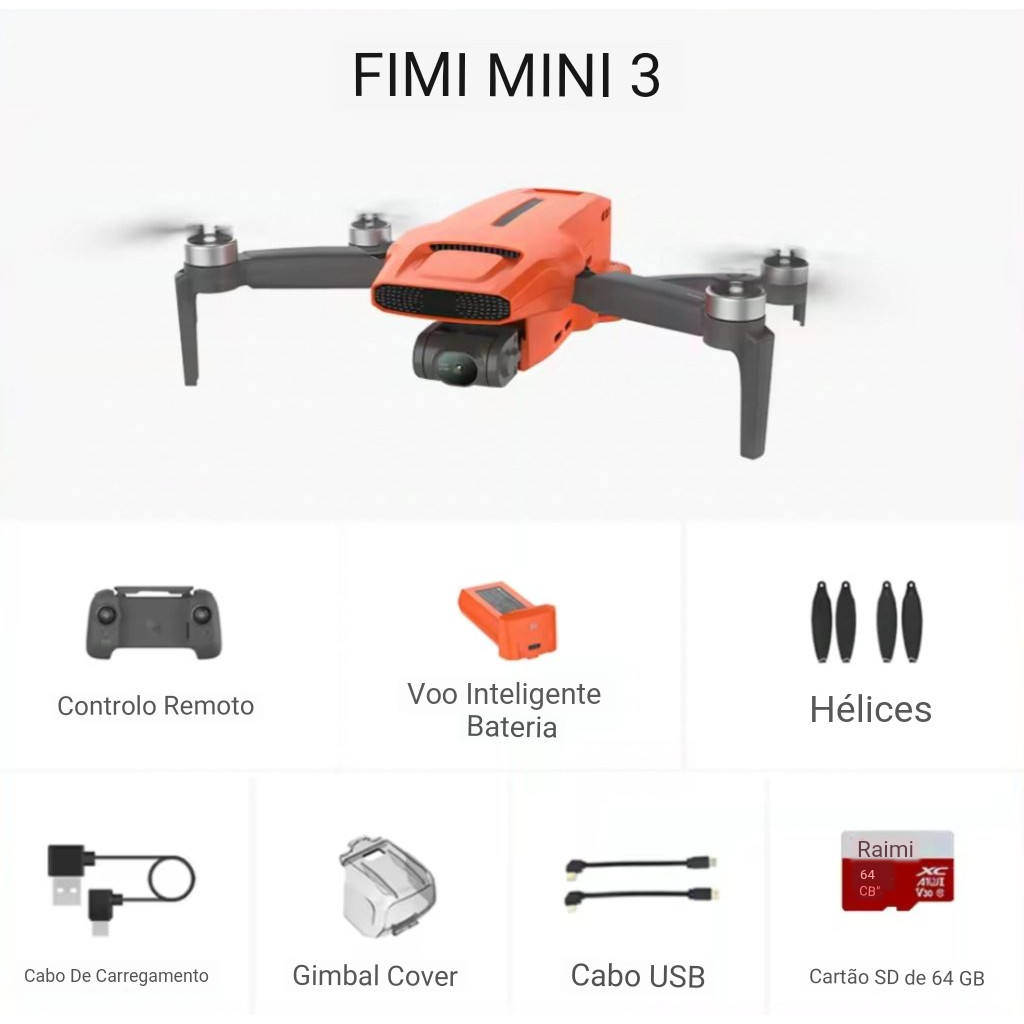 Drone Xiaomi Fimi Mini 3 V2 Gps 3 Eixos 4k 9km 37min Cor Laranja 64 gb | Shopee Brasil