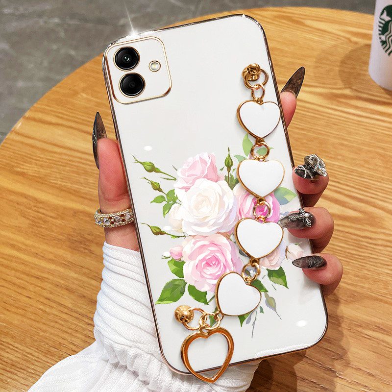 Invólucro Para Samsung Galaxy A07 A06 4G A05S A05 A04E A04 Rosa E Branco Com Pulseira De Amor ...