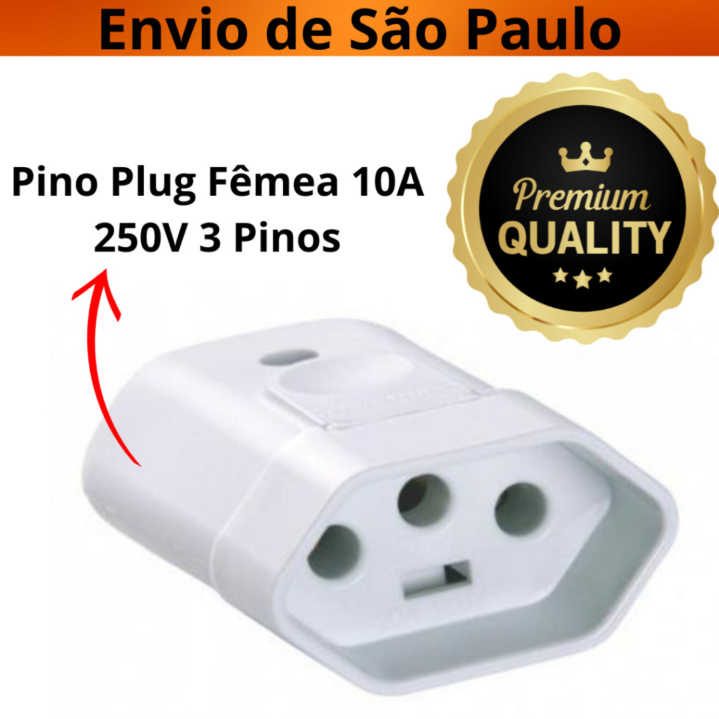 kit 100 Plugs Fêmea 3P 10A - Alta Qualidade e Durabilidade [Envio ...