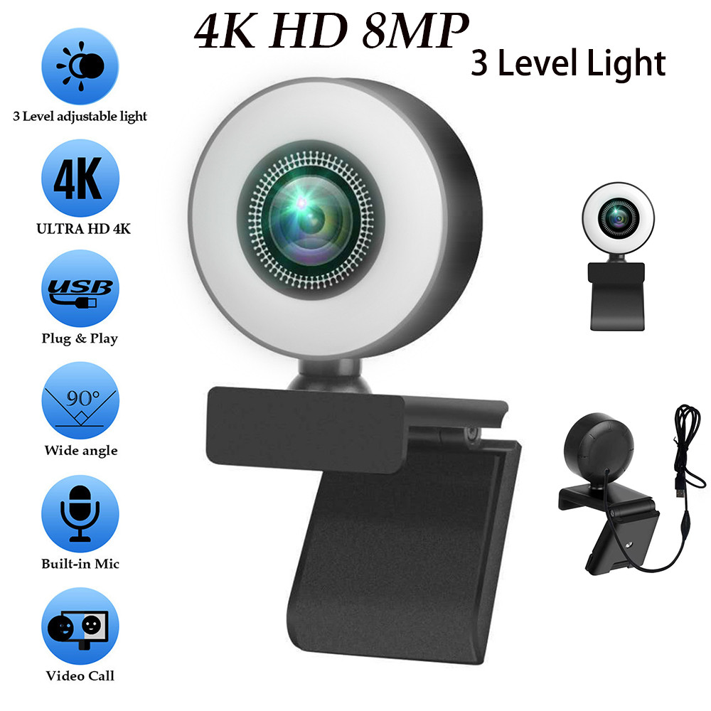 4K 2K 1080P WithLight Portátil Full HD Webcam PC Foco Automático ...