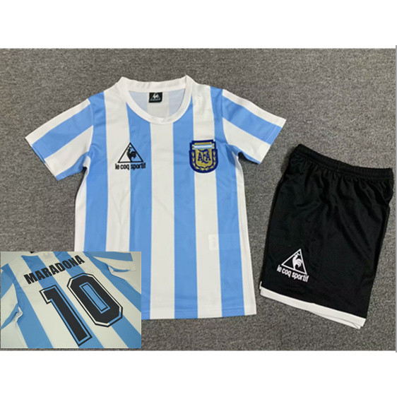 Conjunto infantil 1986 Argentina Casa Retro Kids Soccer Jersey Futebol ...