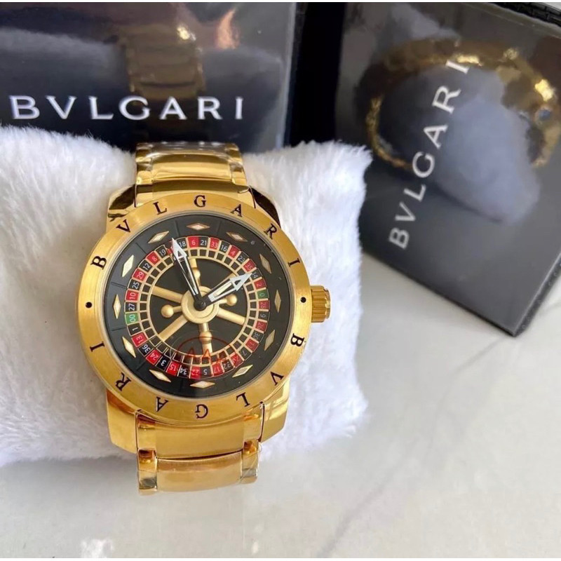 Relógio BVLG Dourado Masculino com Roleta - Aço Inoxidável Banhado a ...
