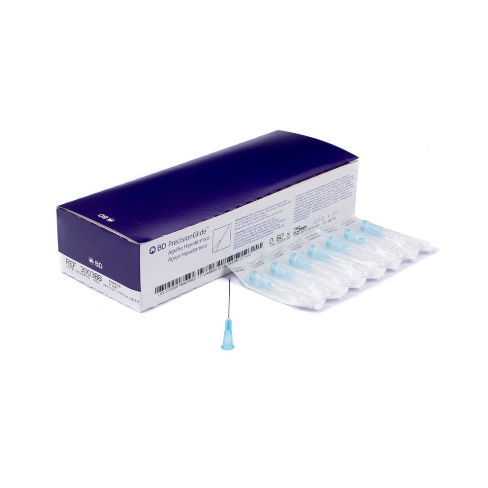 Agulha Hipodérmica Bd 25x6 Azul 0,60x25mm 23g Caixa 100 Un | Shopee Brasil