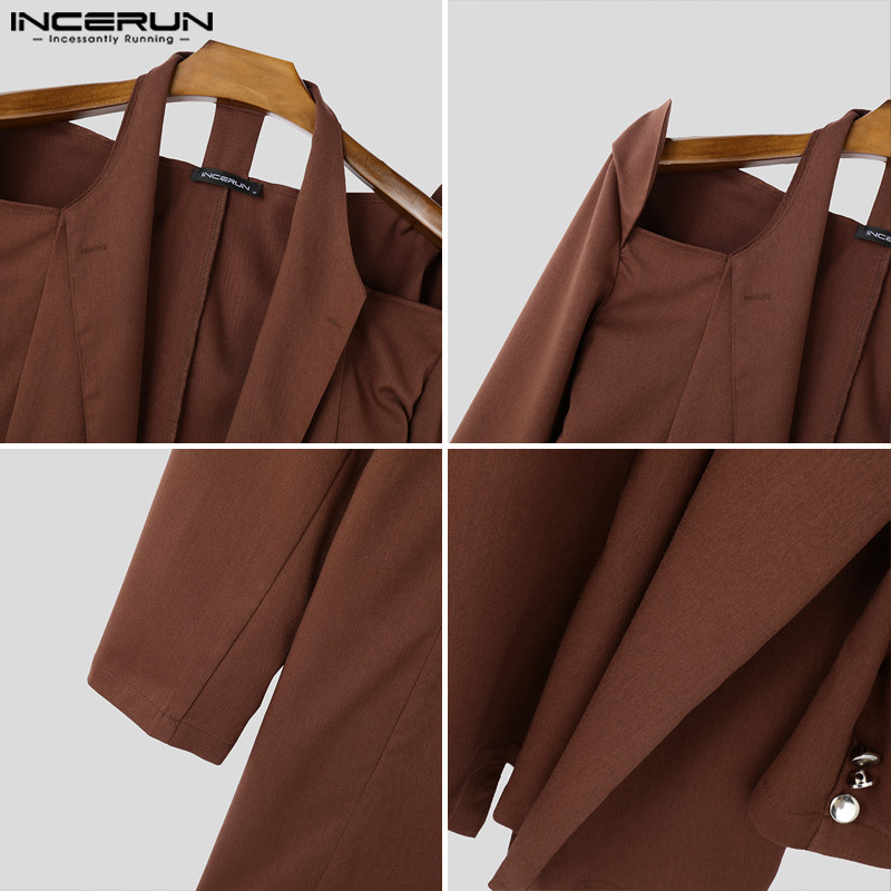 INCERUN Blazer Casual Masculino Vintage Personalizado Com Ombro E Manga ...