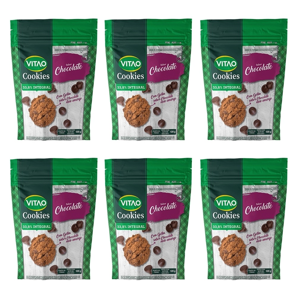 Kit 6 un Cookies Integral Cacau 120g | Shopee Brasil