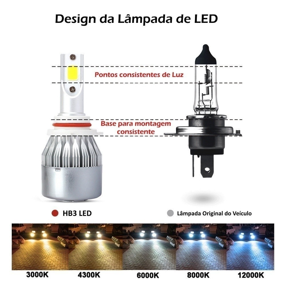 Par de Lâmpadas C6 Super Led 6000K H1 H3 H4 H7 H11 H13 H16 H27 HB3 HB4 12V a 24V | Shopee Brasil